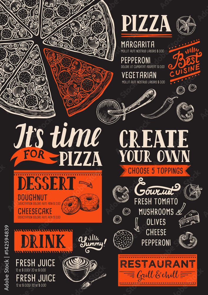 Pizza menu restaurant, food template. Stock Vector | Adobe Stock