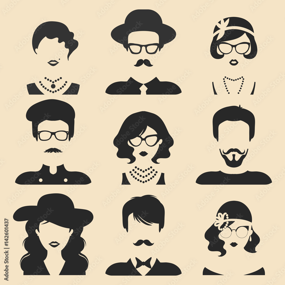 Vector set of different male and female icons in trendy flat style ...