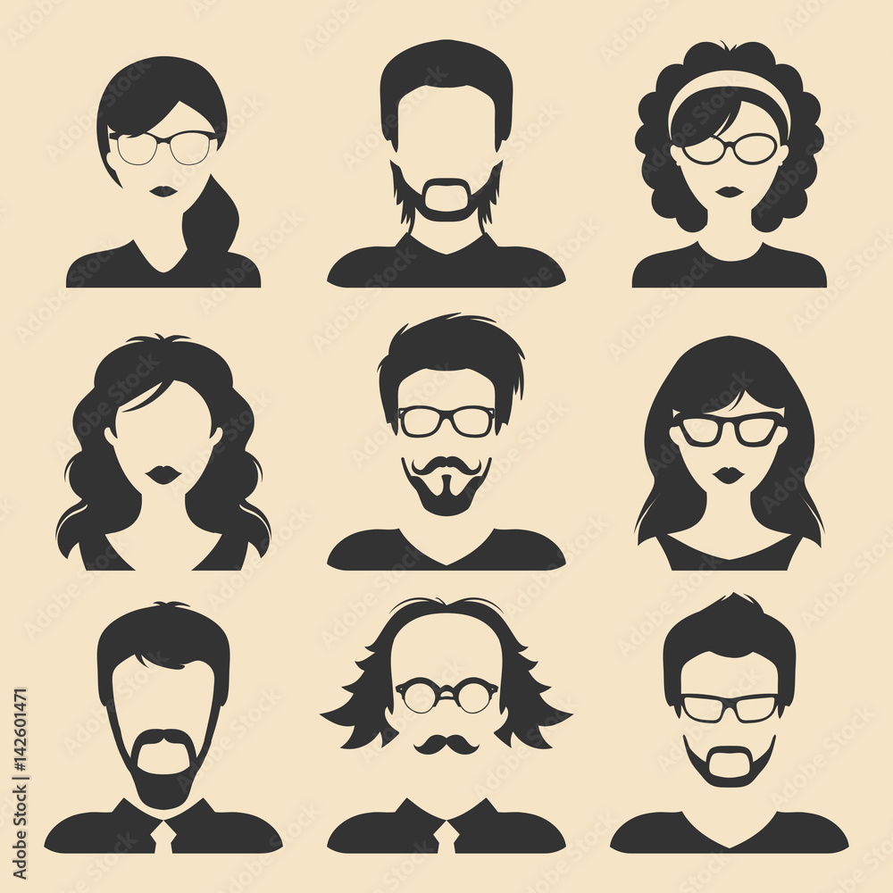 Vector set of different male and female icons in trendy flat style ...
