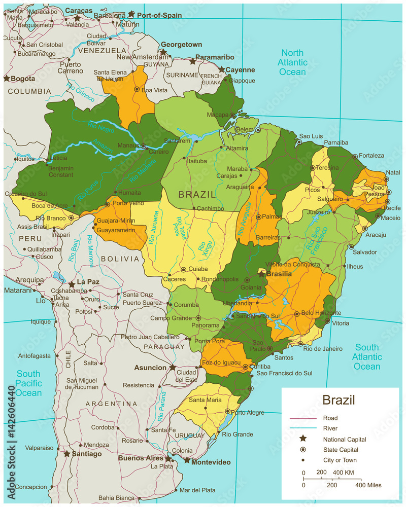 Brazil political map with selectable territories. Vector wall mural ...