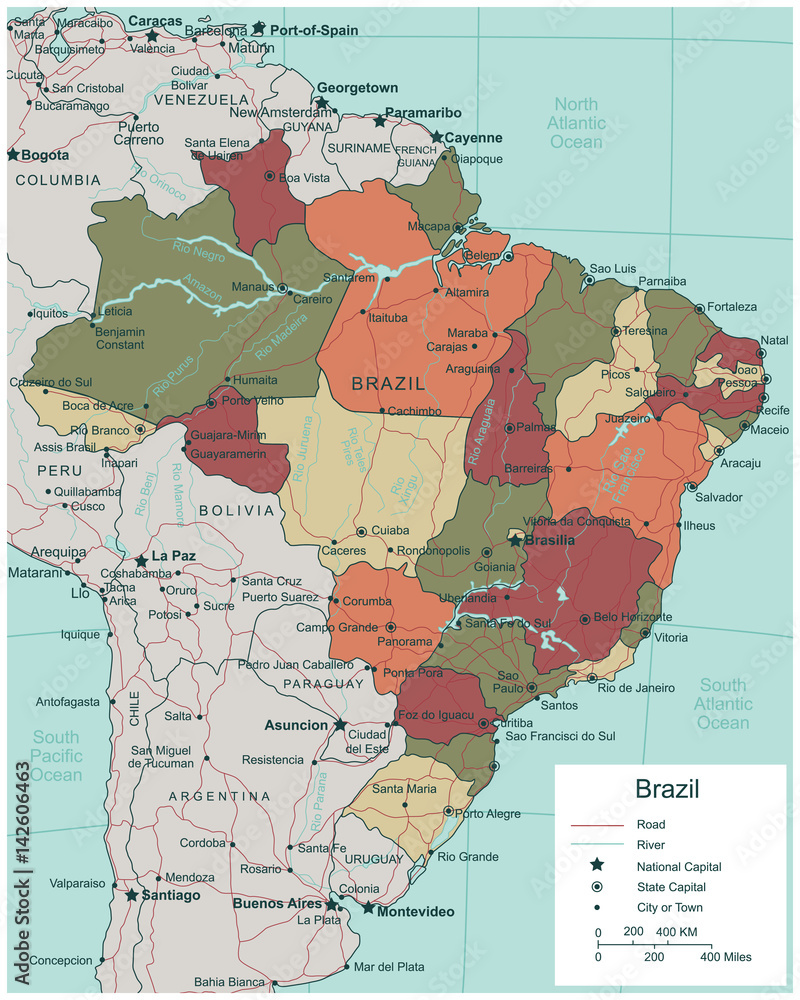 Brazil political map with selectable territories. Vector Stock Vector ...