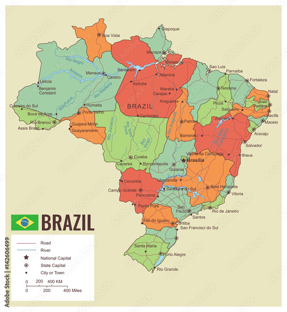 Photo & Art Print Brazil political map with selectable territories. Vector, switchpipi