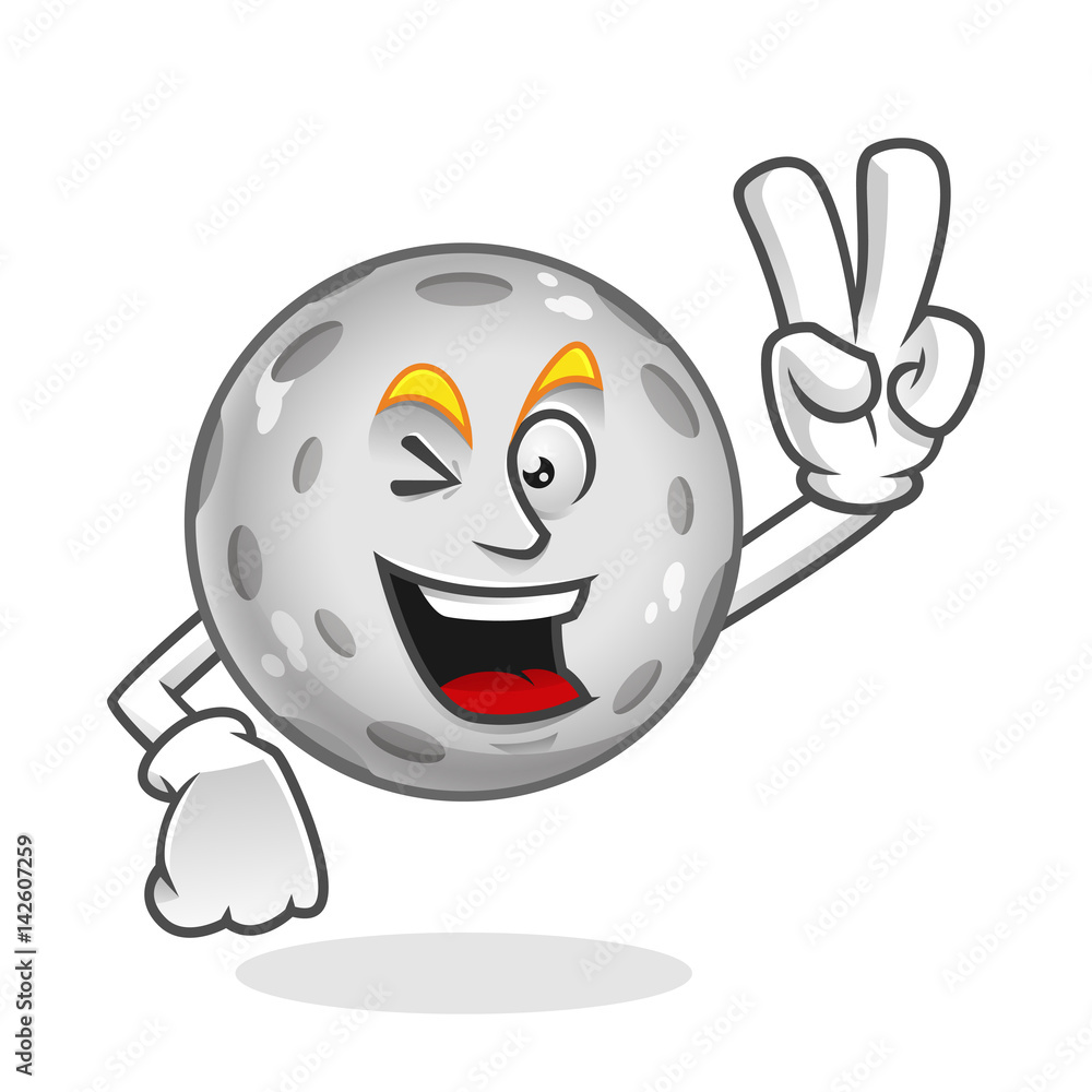 Peace moon mascot, victory moon character, moon cartoon vector Stock ...