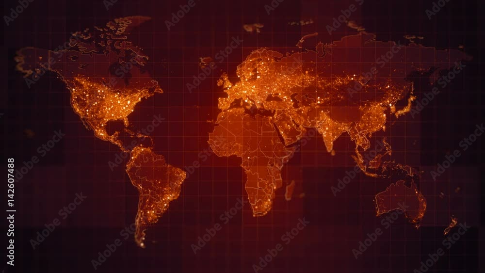 Global Red World Map Loop. This animated World map with visual effects ...