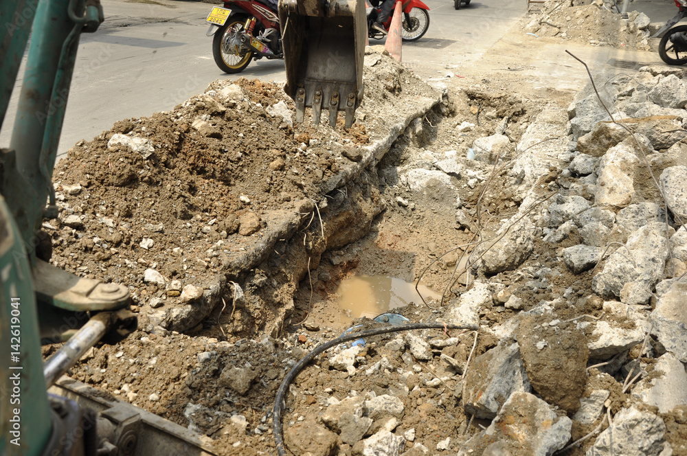 Bangkok Thailand - March 16 2017: The excavator on new construction ...