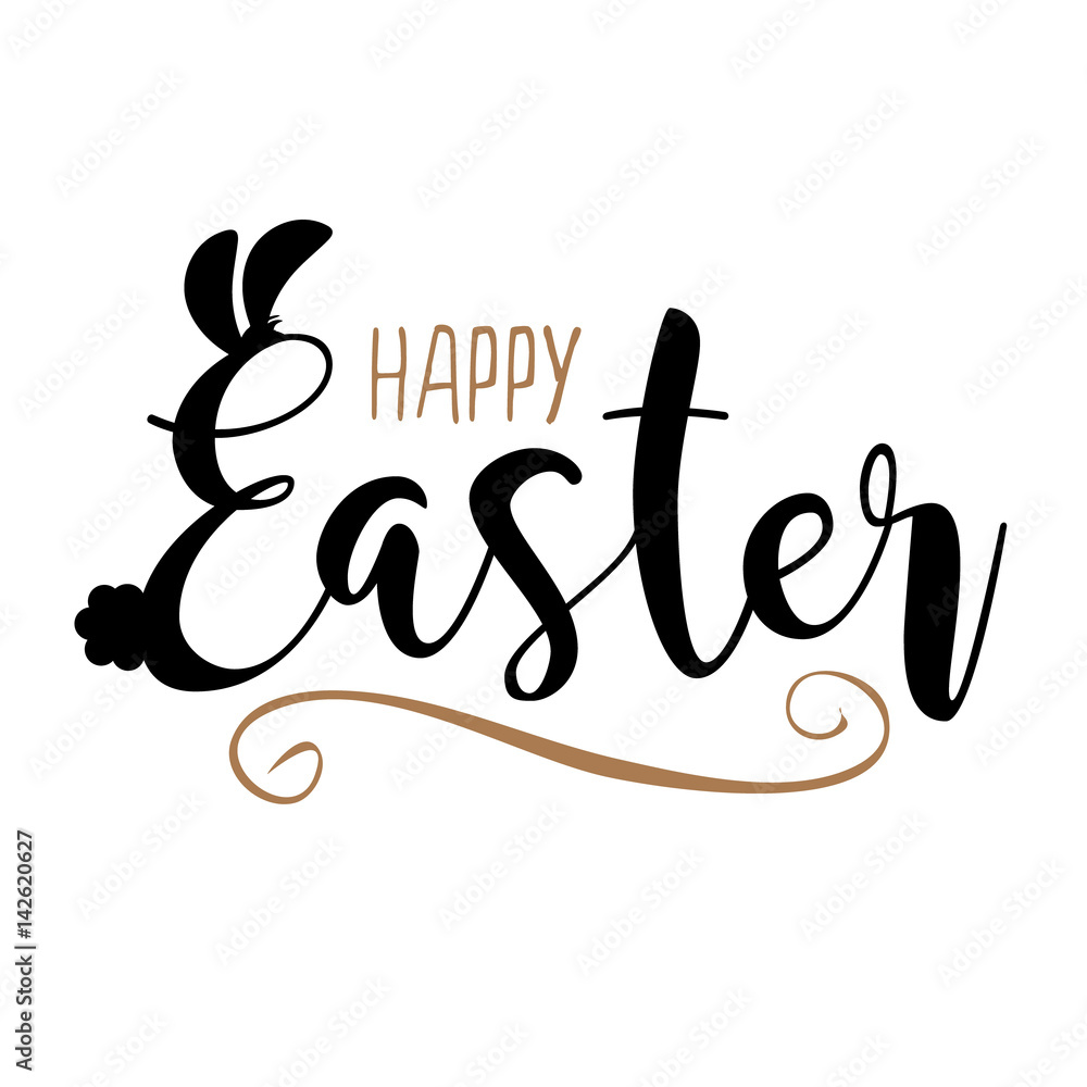 Happy Easter In Hand Drawn Type With Bunny Ears And Fluffy Tail EPS 10 happy-easter-in-hand-drawn-type-with-bunny-ears-and-fluffy-tail-eps-10