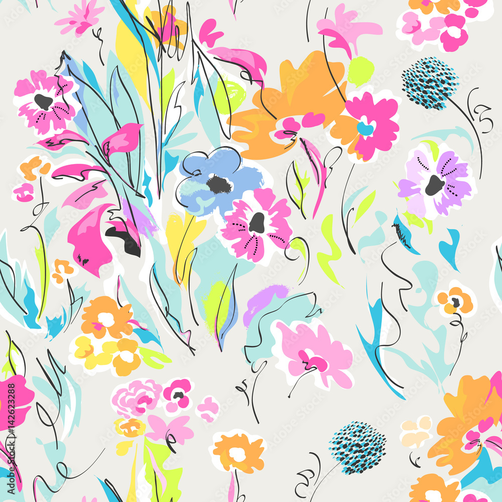 funky flower drawing ~ seamless print Stock Vector | Adobe Stock