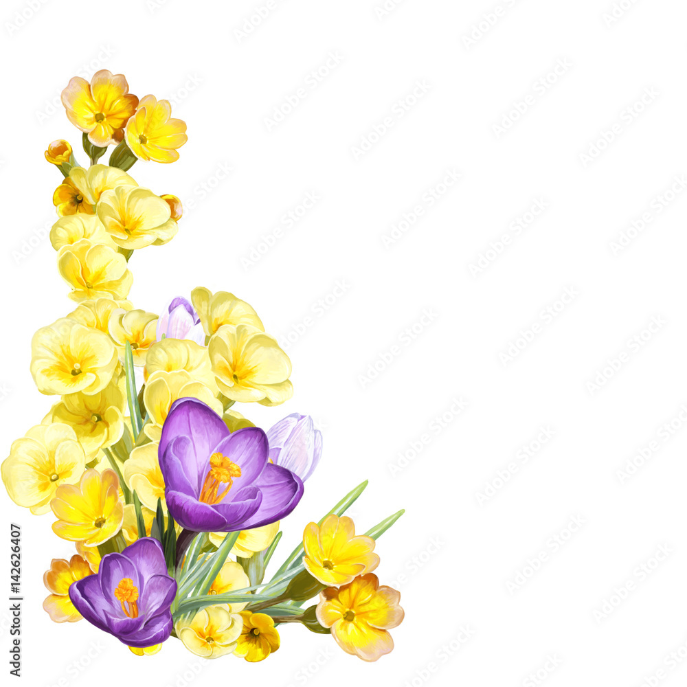 cartoon scene with beautiful and colorful flowers on white background ...