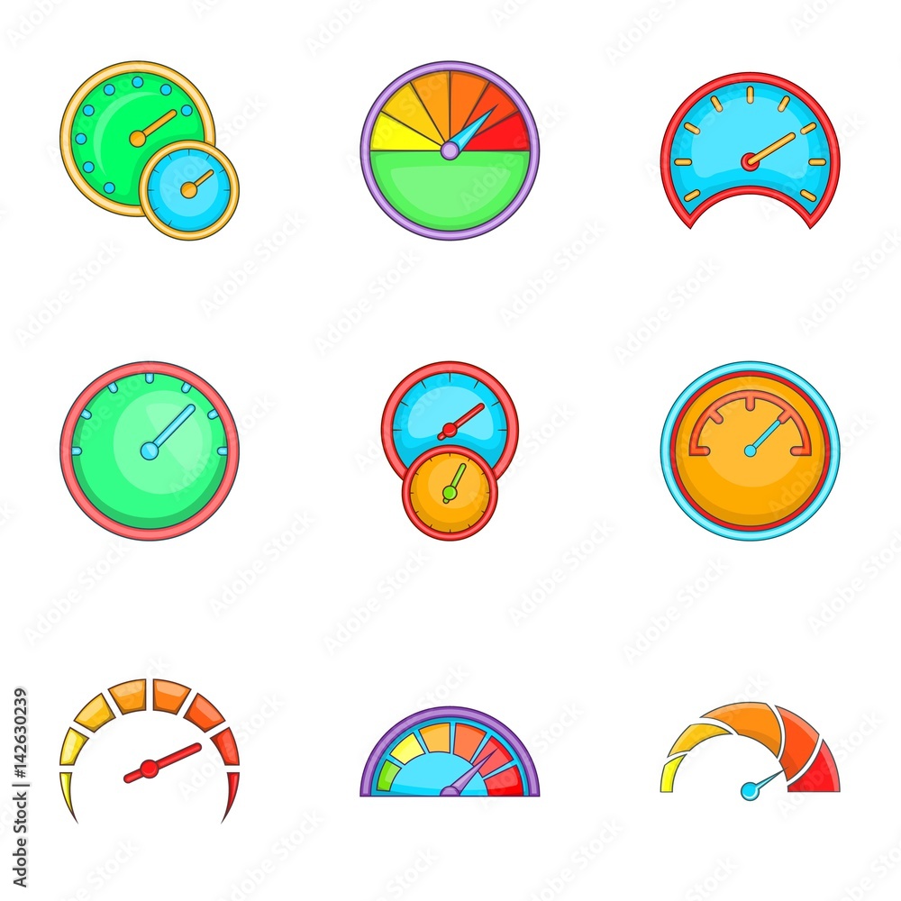 Circular gauge icons set, cartoon style Stock-Vektorgrafik | Adobe Stock