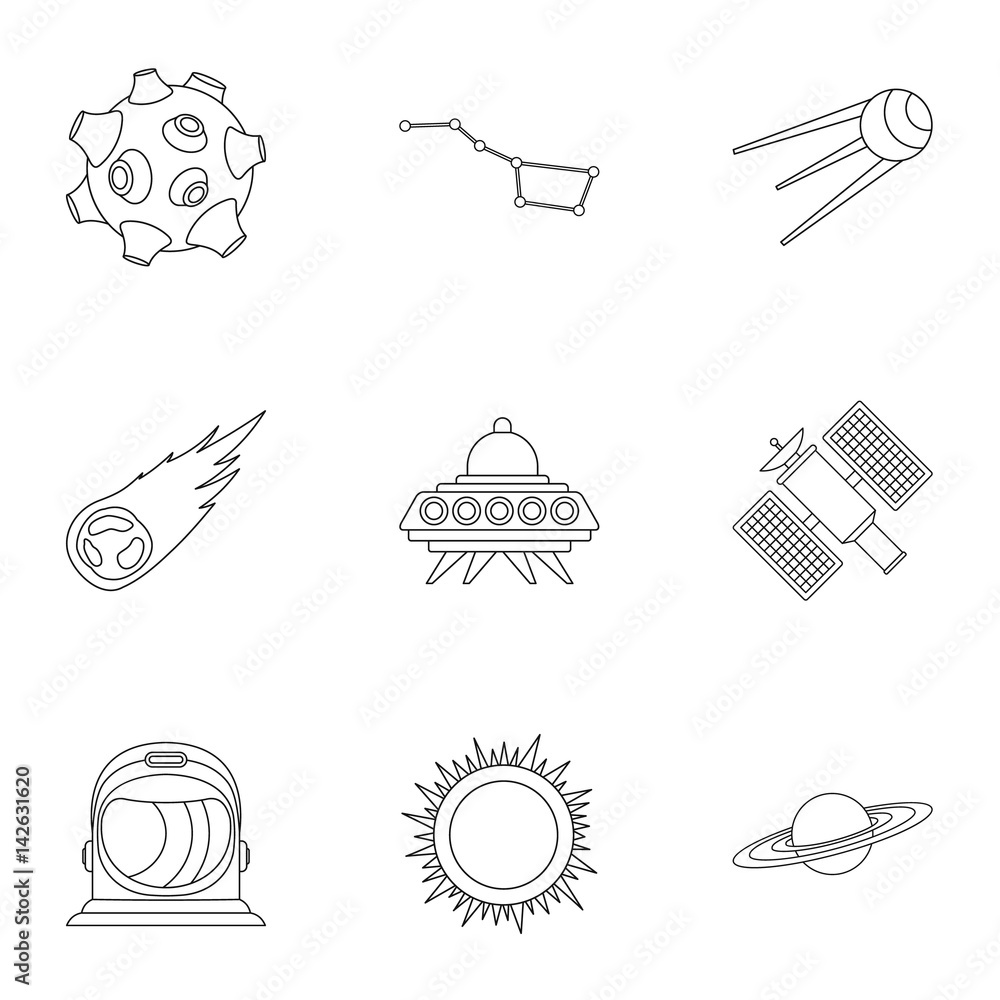 Universe icons set, outline style Stock Vector | Adobe Stock