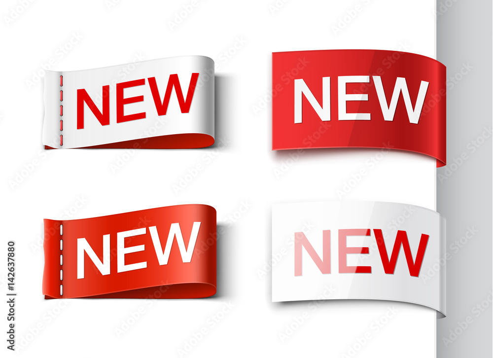 Set of white and red ribbons with text on white background. Vector ...