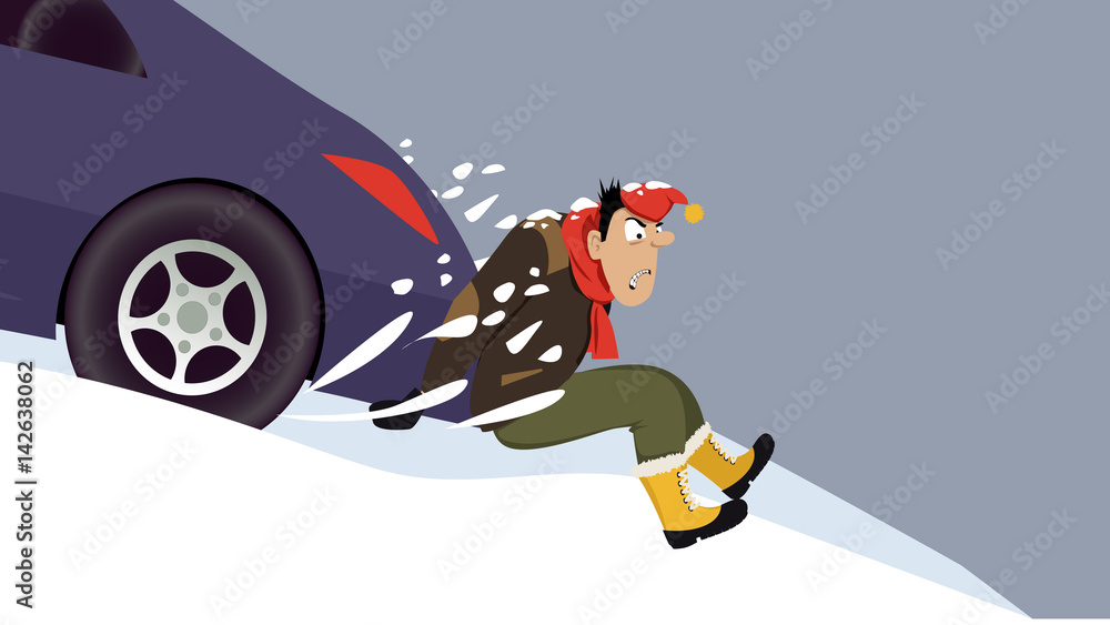 Man pushing a stalled car uphill, EPS 8 vector illustration Stock ...
