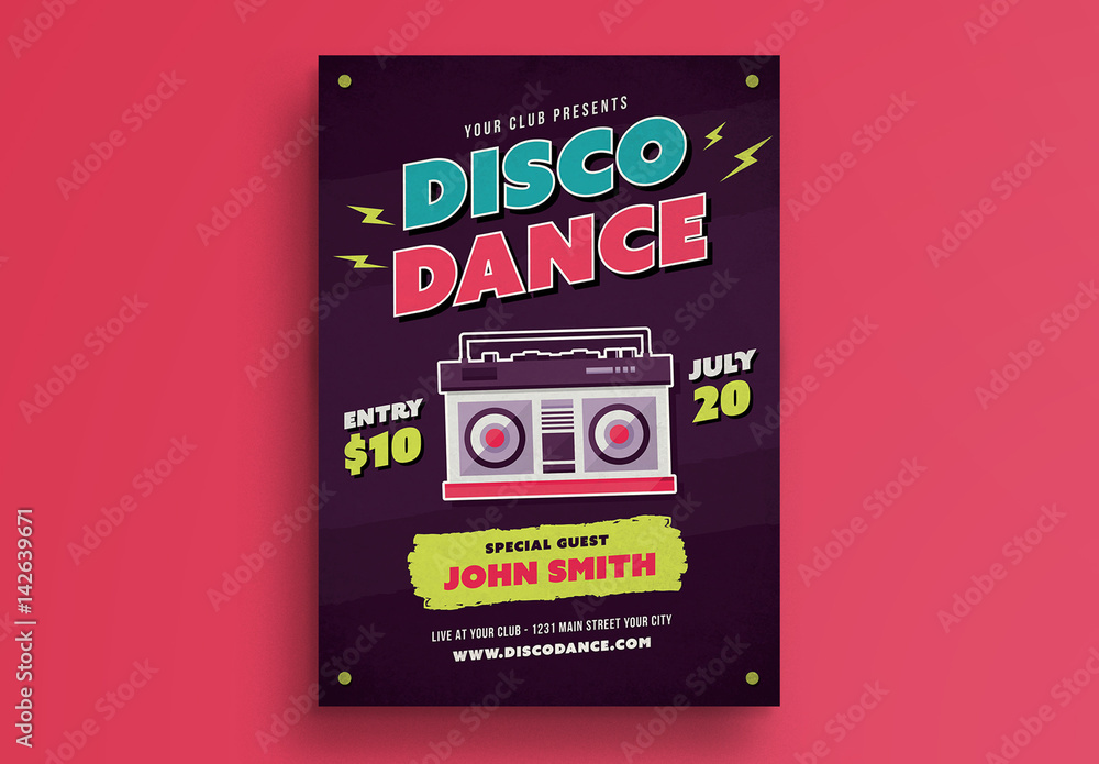 Disco Dance Poster Layout Stock Template | Adobe Stock