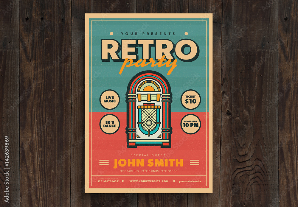 Retro Style Party Flyer Layout Stock Template | Adobe Stock