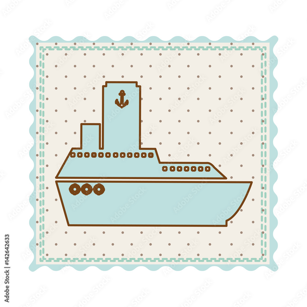 frame with silhouette of vessel and background dotted vector ...
