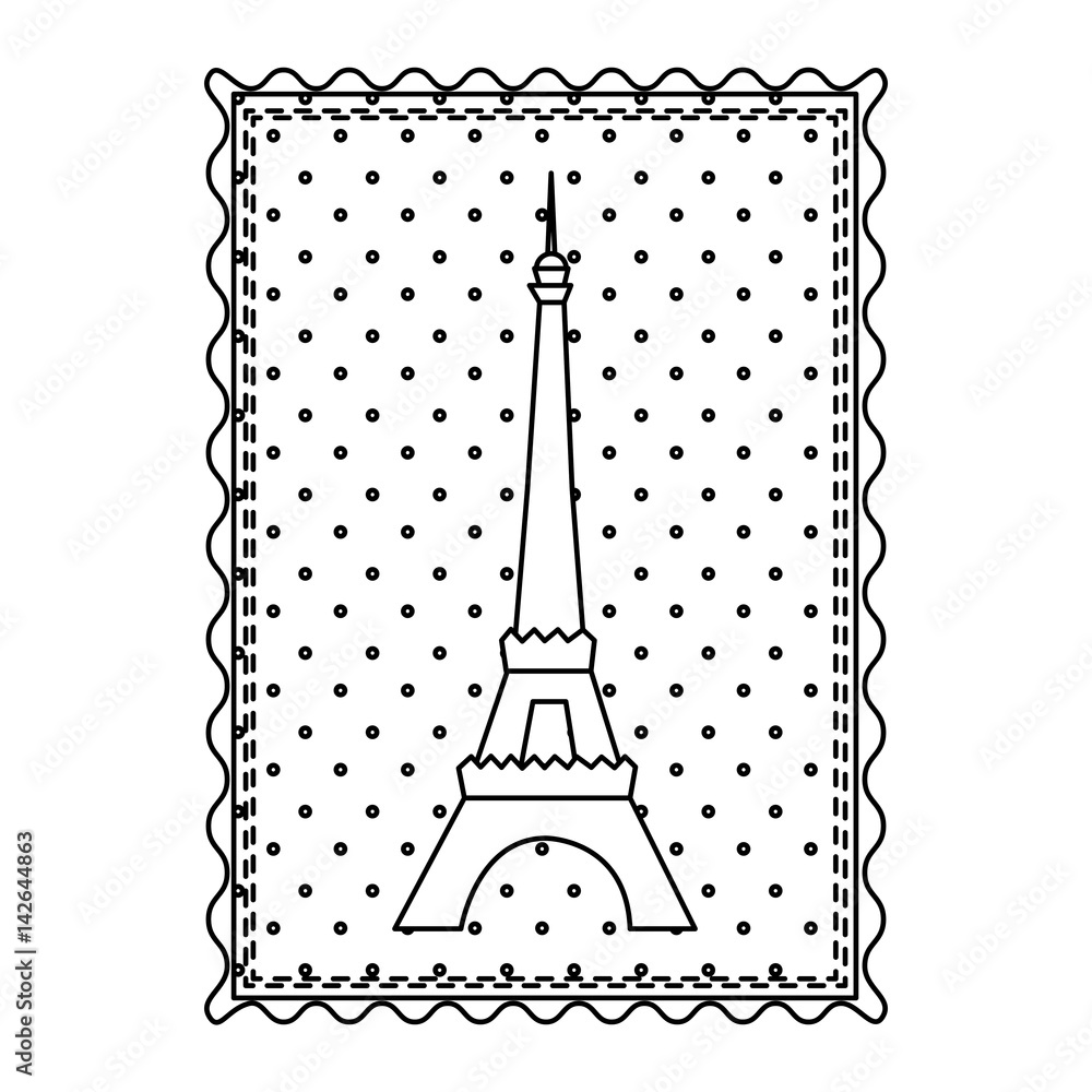 monochrome contour frame of eiffel tower with background dotted vector ...
