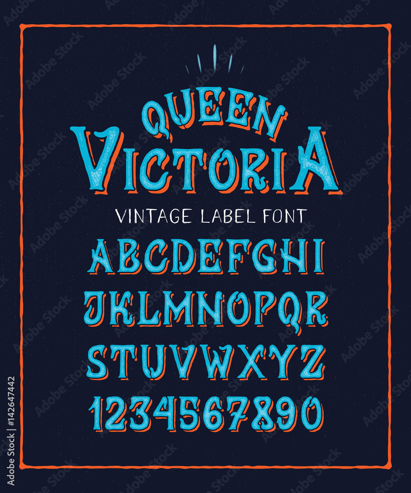 FONT QUEEN VICTORIA. Hand crafted old retro vintage typeface design ...