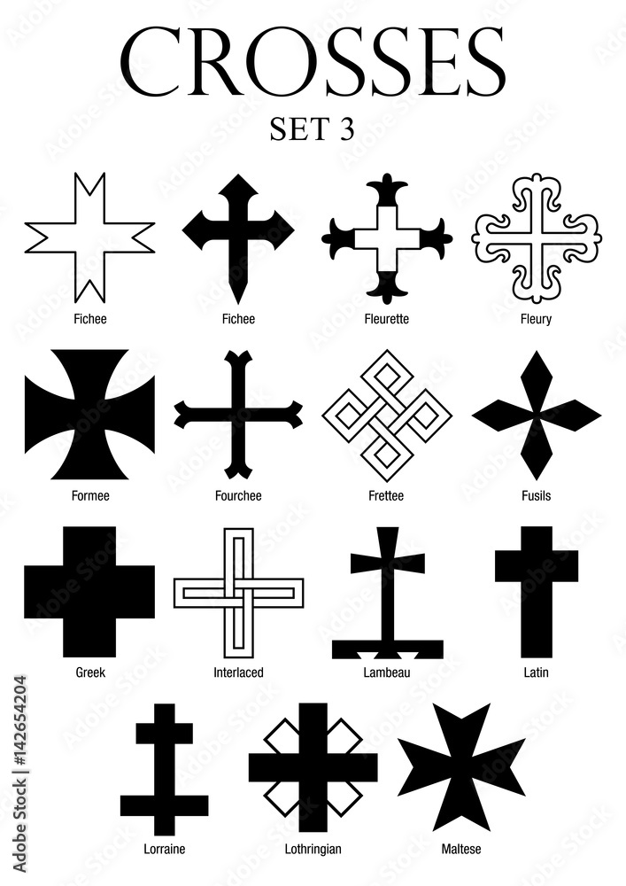 Set of crosses with names on white background. Size A4 - Vector image ...
