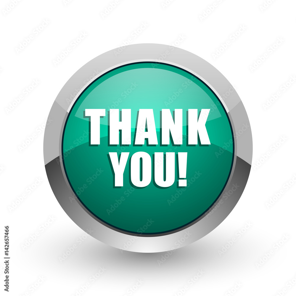 Thank you silver metallic chrome web design green round internet icon ...