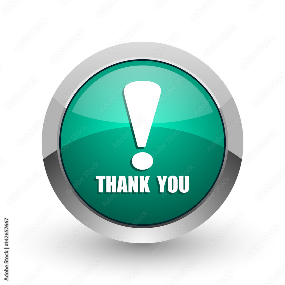 Thank you silver metallic chrome web design green round internet icon ...