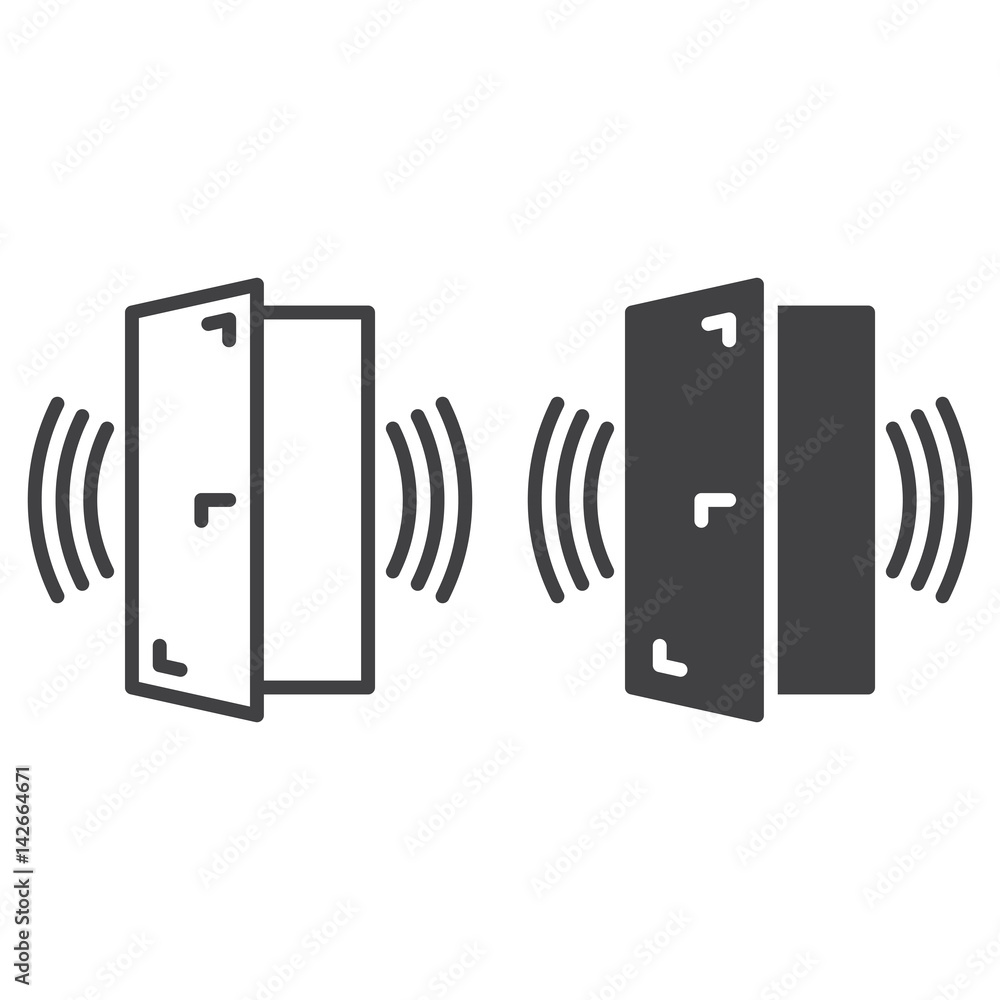 Door sensor alarm line and solid icon, outline and filled vector sign ...