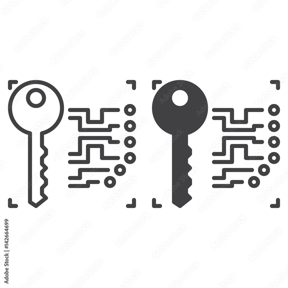 Electronic key line and solid icon, outline and filled vector sign ...