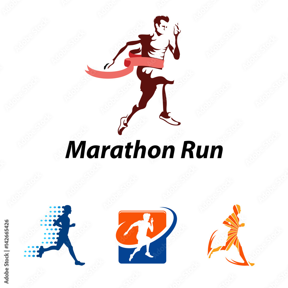Marathon Run Winner Champion at Finish Line with Ribbon Stock Vector ...