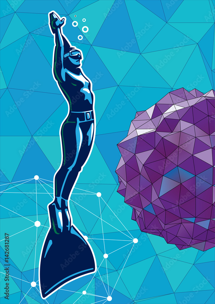 Female diver, under water. Illustration in the sport logo style Stock ...