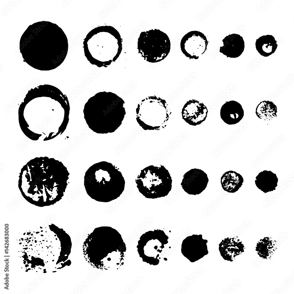 BIg set of isolated ink circle strokes and dots in grunge style. Modern ...