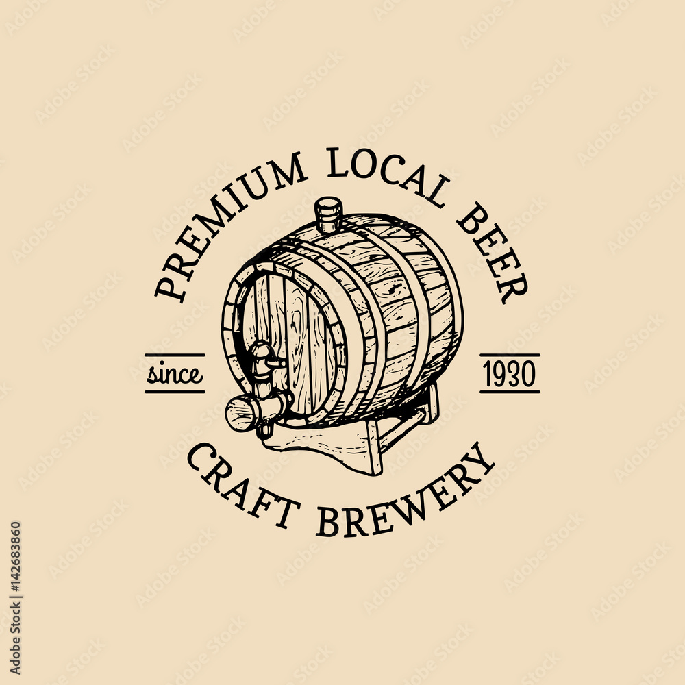 Kraft beer barrel logo. Old brewery icon. Hand sketched keg ...