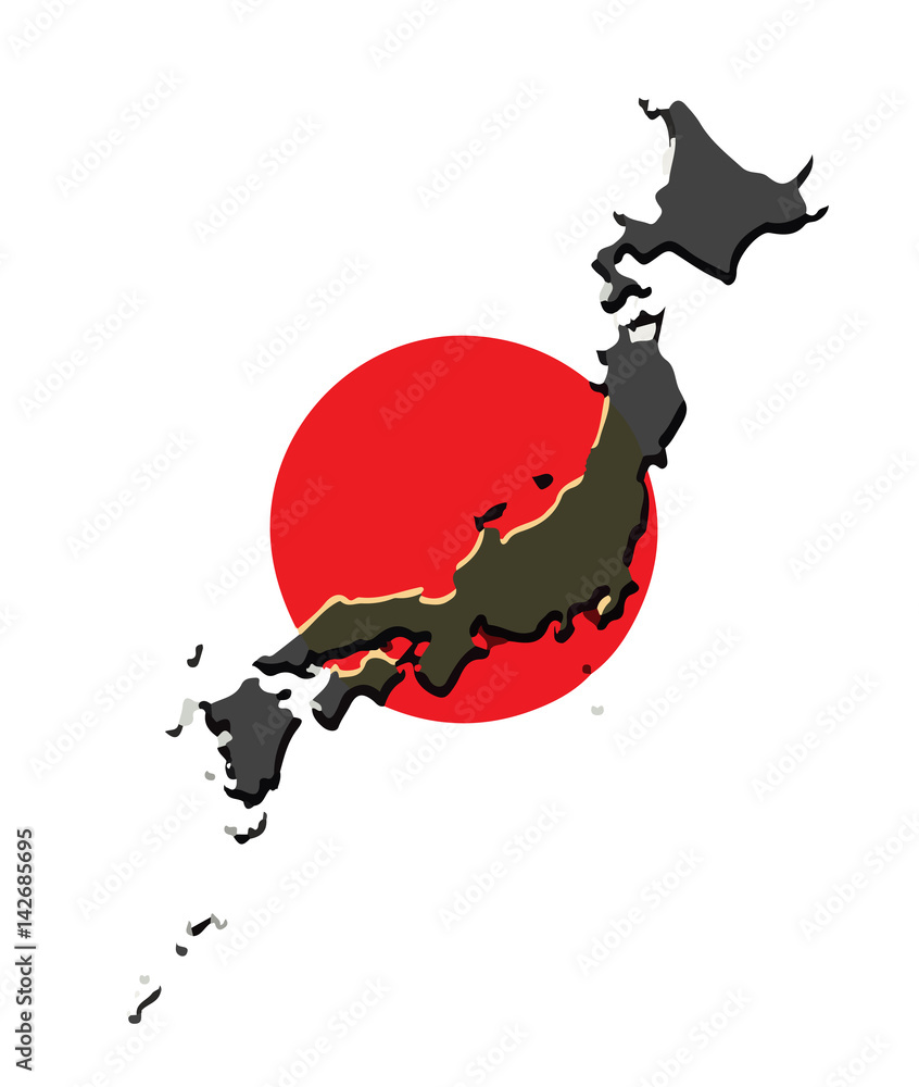 Japan map vector with the japanese flag on white background Stock ...