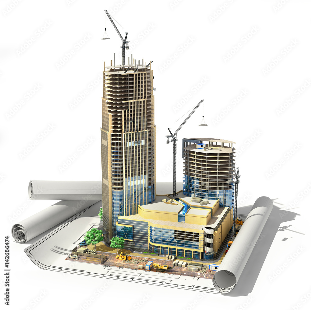 Construction concept. Skyscraper in process of construction on the ...