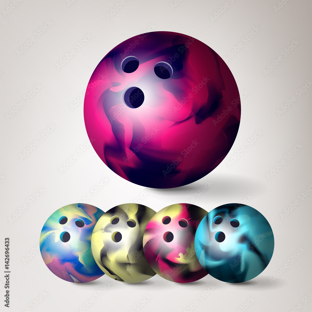 Bowling Ball Vector. Set 3D Realistic Illustration. Colorful Bowling ...