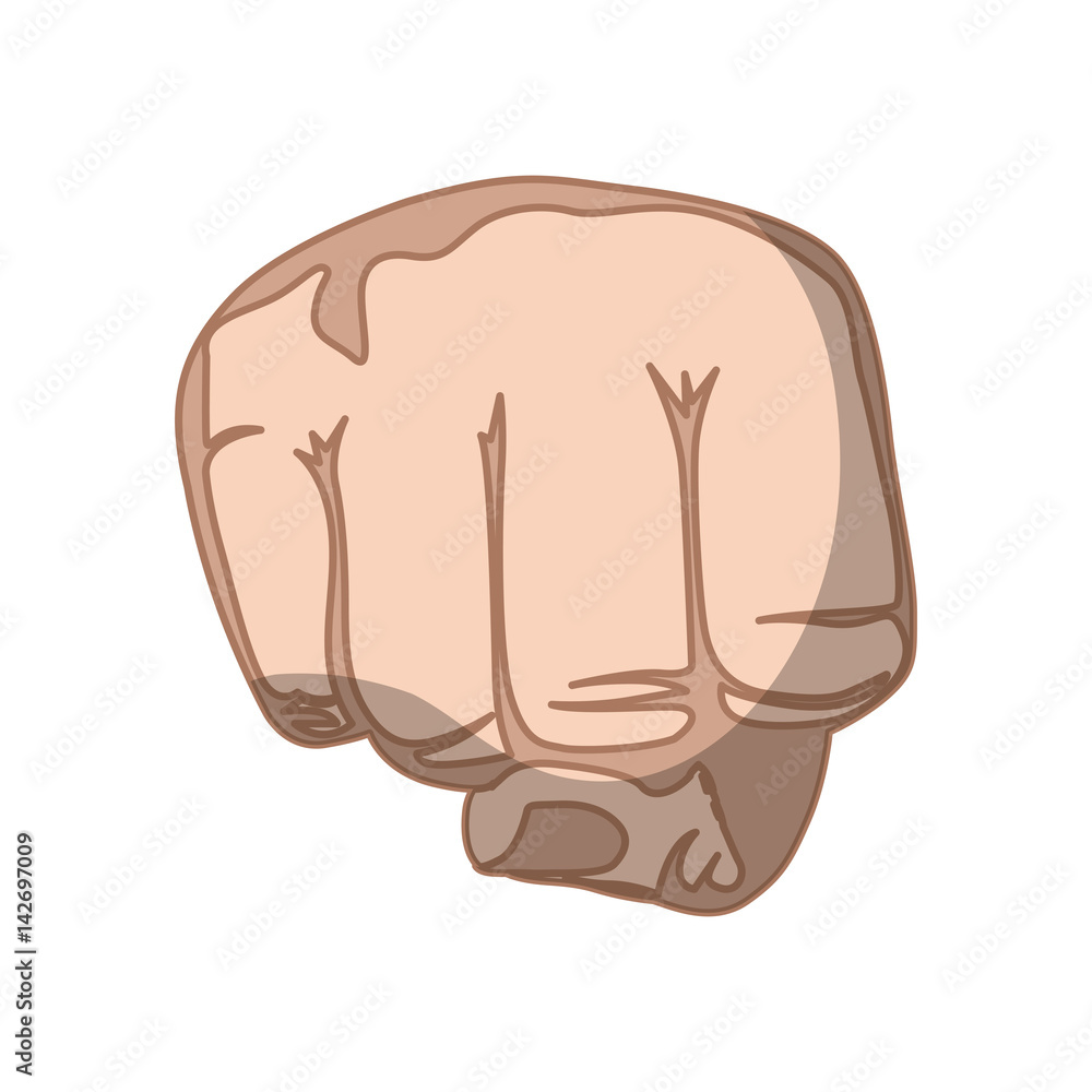 sketch silhouette skin color left hand front fist in relief vector ...