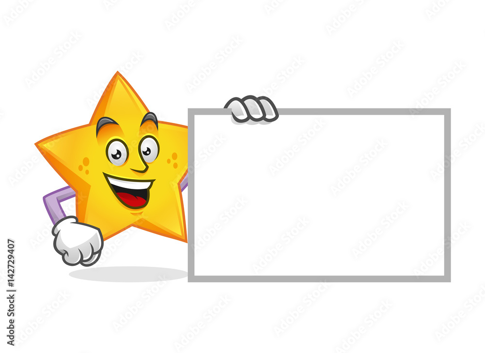 star mascot with blank sign, star character, star cartoon vector Stock ...