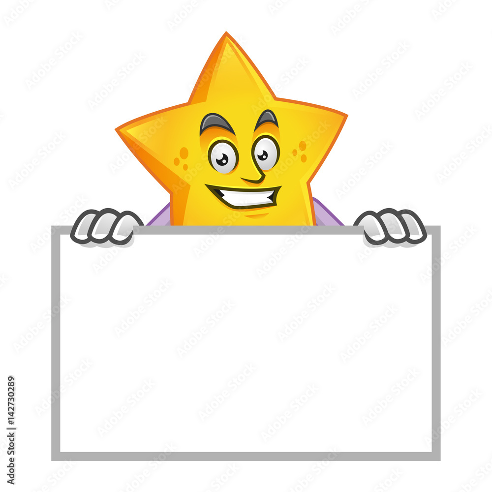 star mascot with blank sign, star character, star cartoon vector Stock ...