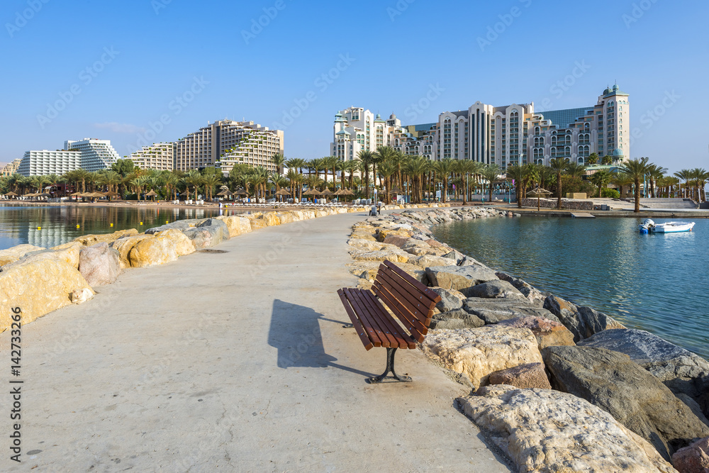 Walking stone pier and central public beach in Eilat - famous resort ...
