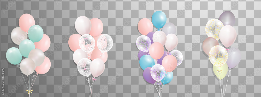 Bunches and groups of colorful helium balloons isolated on transparent ...