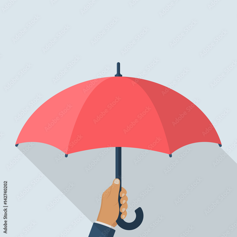 Umbrella holding in hand. Vector illustration flat design. Protection ...