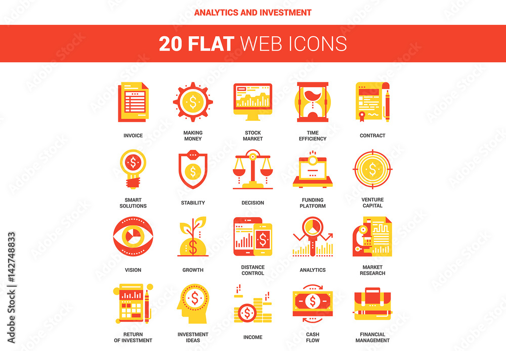 20 Red and Yellow Analytics Icons Stock Template | Adobe Stock