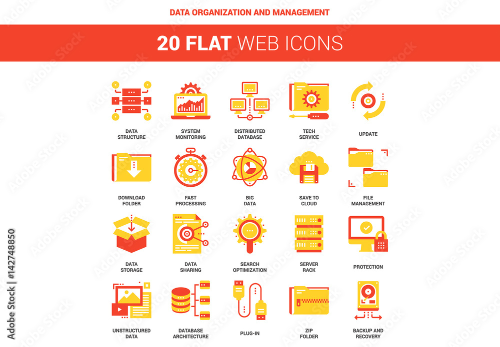 20 Red and Yellow Data Management Icons Stock Template | Adobe Stock