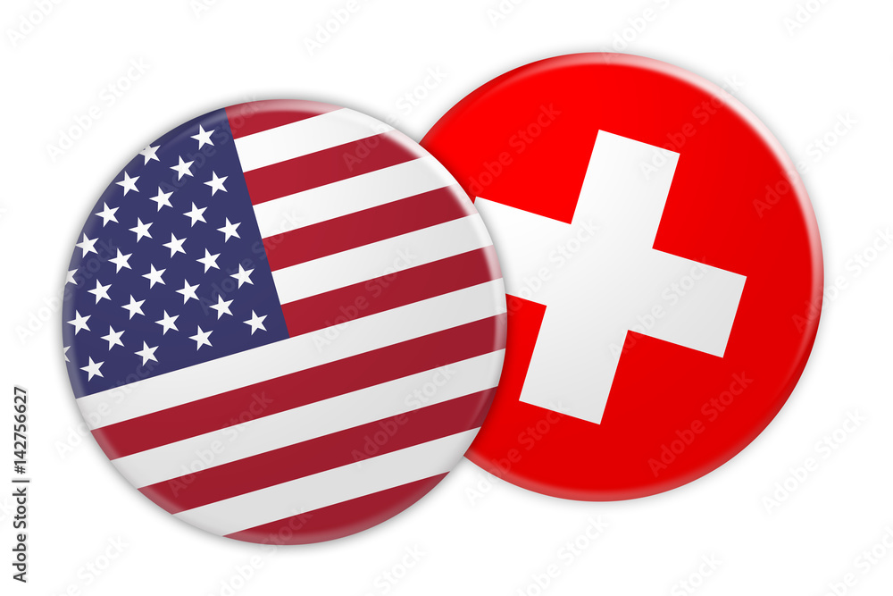 US News Concept: USA Flag Button On Switzerland Flag Button, 3d ...