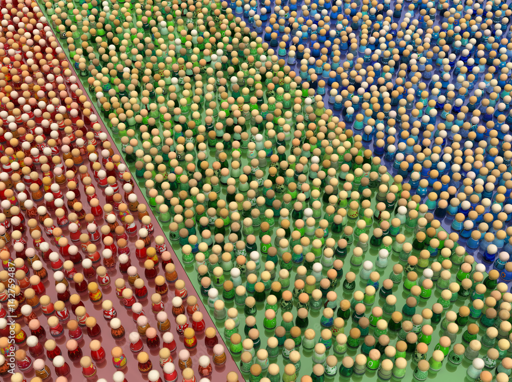 Cartoon Crowd, Three Color Groups Stock Illustration | Adobe Stock