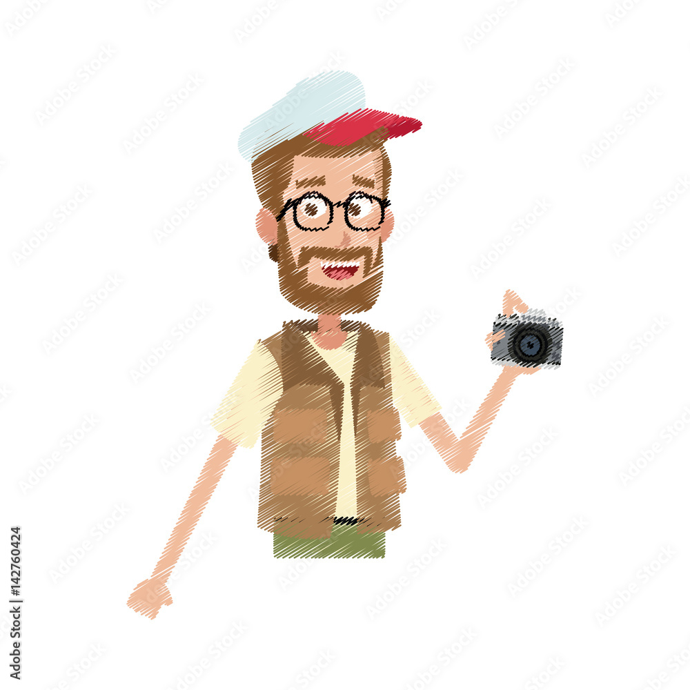 young man holding photographic camera cartoon icon image vector ...