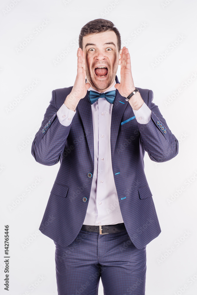 businessman yelling with open hands. emotions, facial expressions ...
