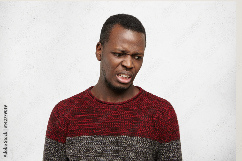 Negative human facial expressions, emotions and feelings. Portrait of ...