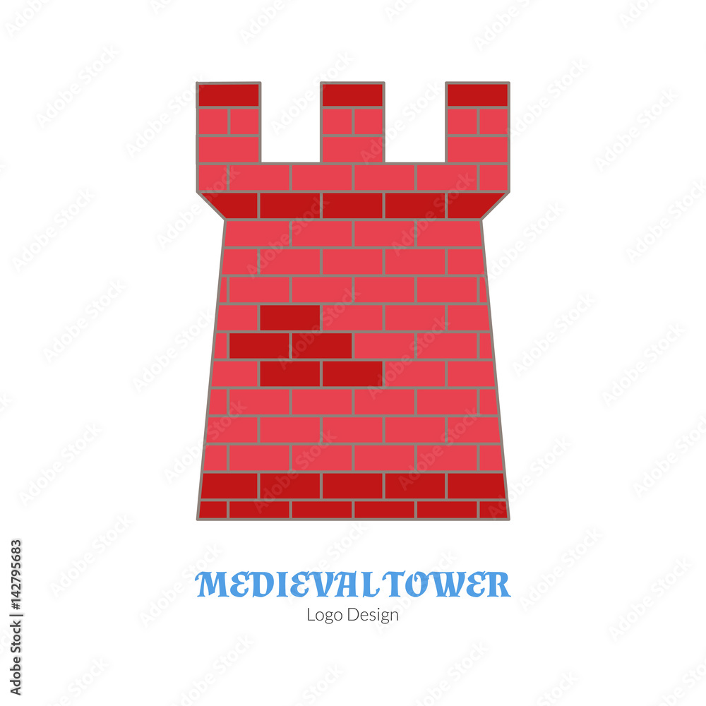 Medieval tower, fortification. Single logo, modern flat, thin line ...