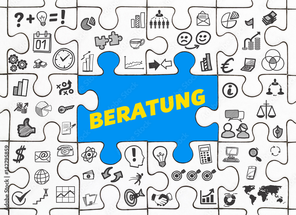 Beratung / Puzzle mit Symbole Stock Illustration | Adobe Stock