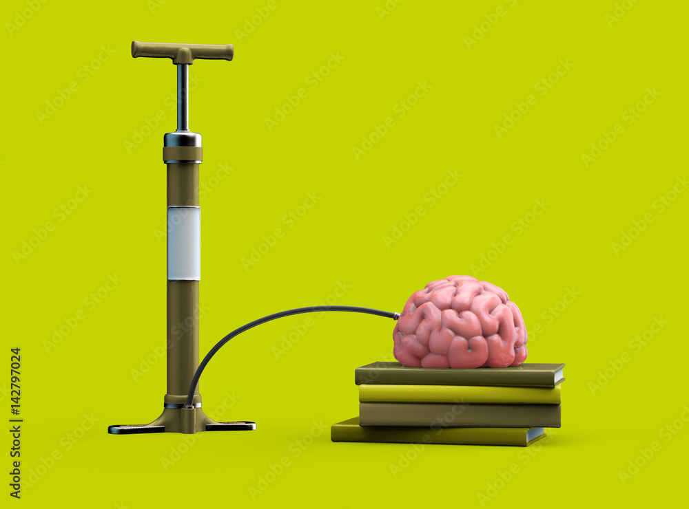 Pumping brain balloon. Education concept. 3D illustration ilustração do ...