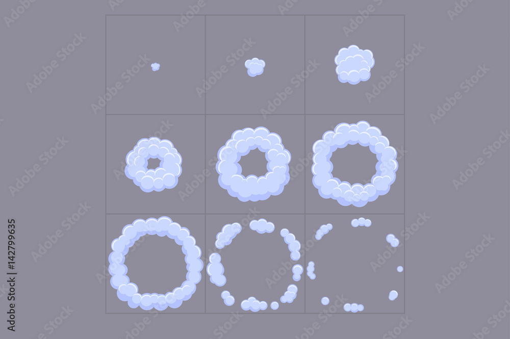 Cloud explosion effect animation. Game design cartoon animation frames ...